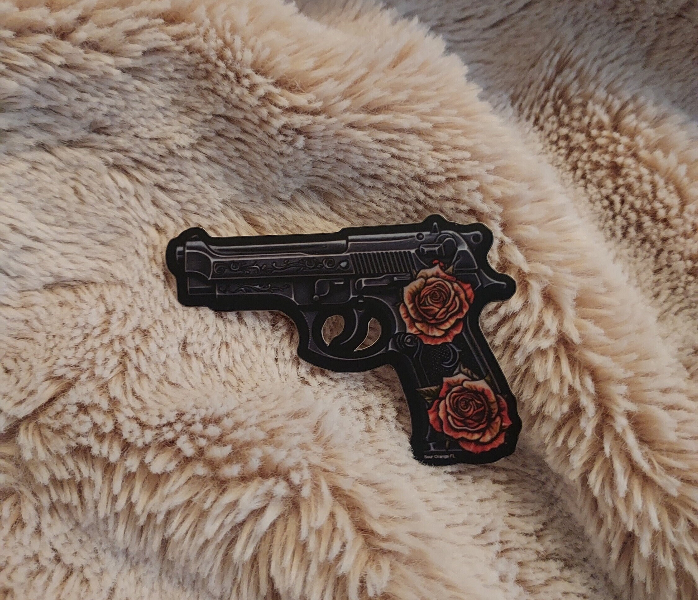 Black Pistol With Red Roses Gun Sticker - Etsy