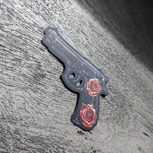 Black Pistol With Red Roses Gun Sticker - Etsy