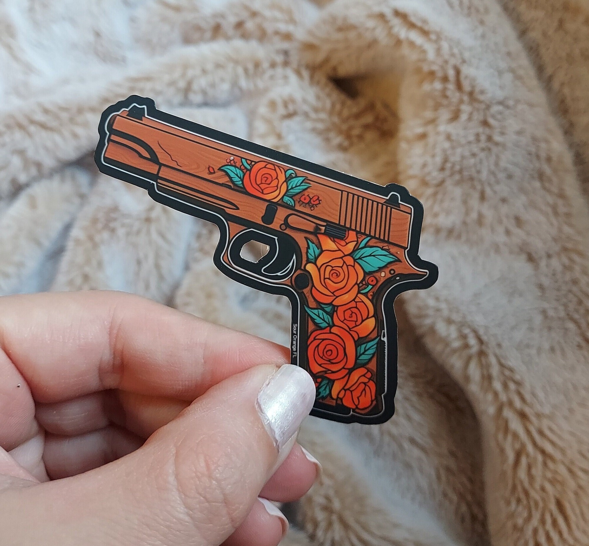 Pistol and Roses Gun Sticker - Etsy