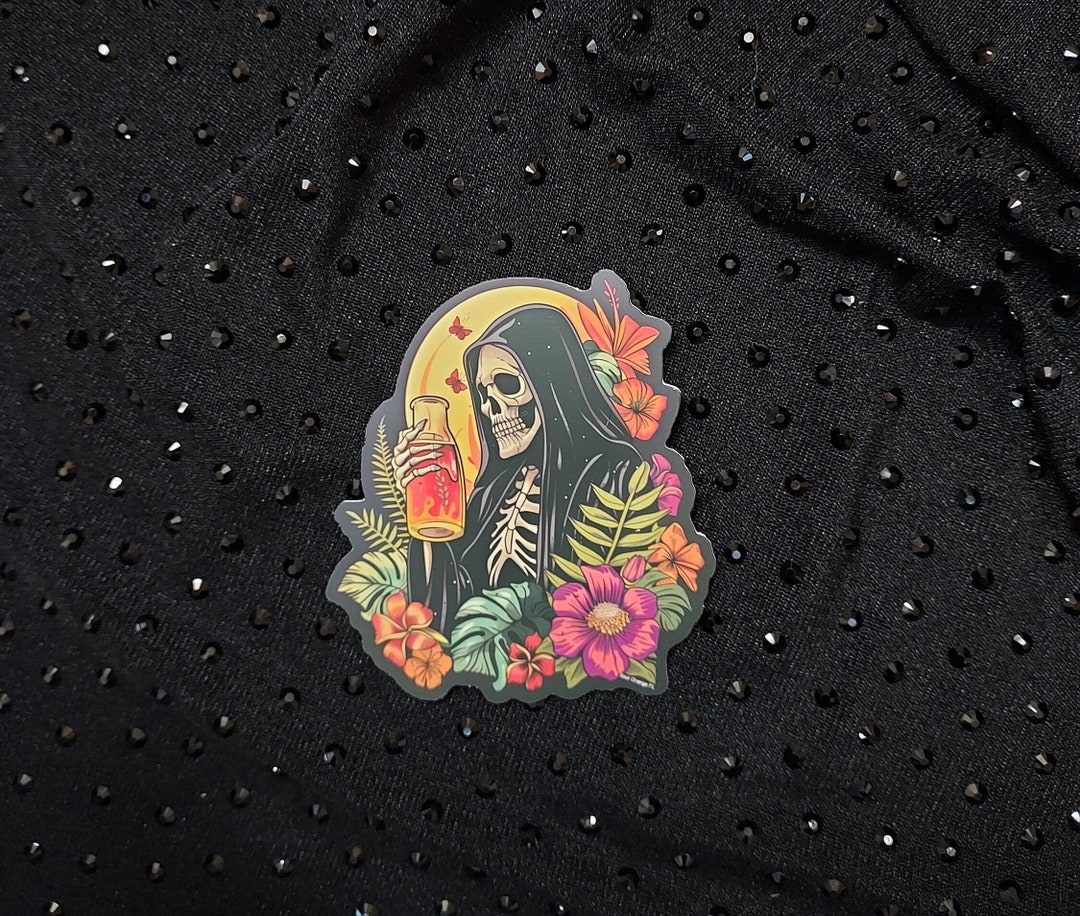 Tropical Grim Reaper With Flowers and a Beer - Etsy