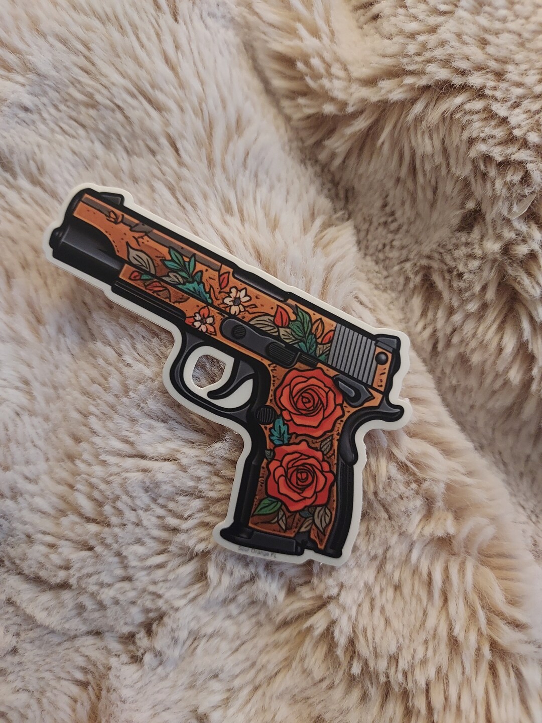 Gun and Roses Pistol Sticker - Etsy
