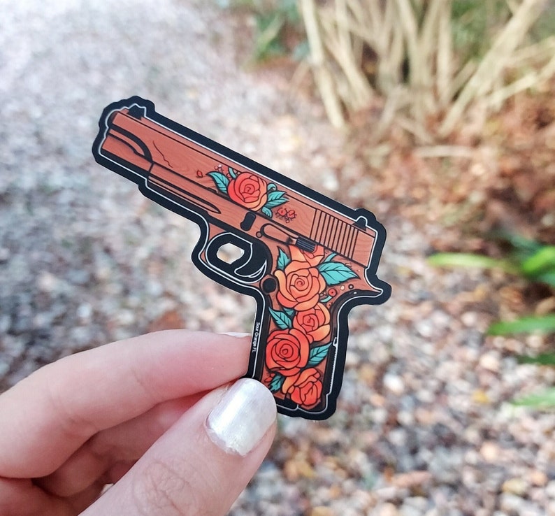 Pistol and Roses Gun Sticker - Etsy