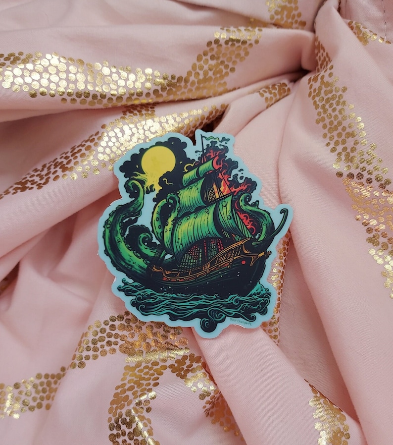 Kraken and Pirate Ship Sticker - Etsy
