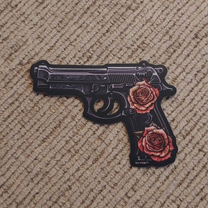 Black Pistol With Red Roses Gun Sticker - Etsy