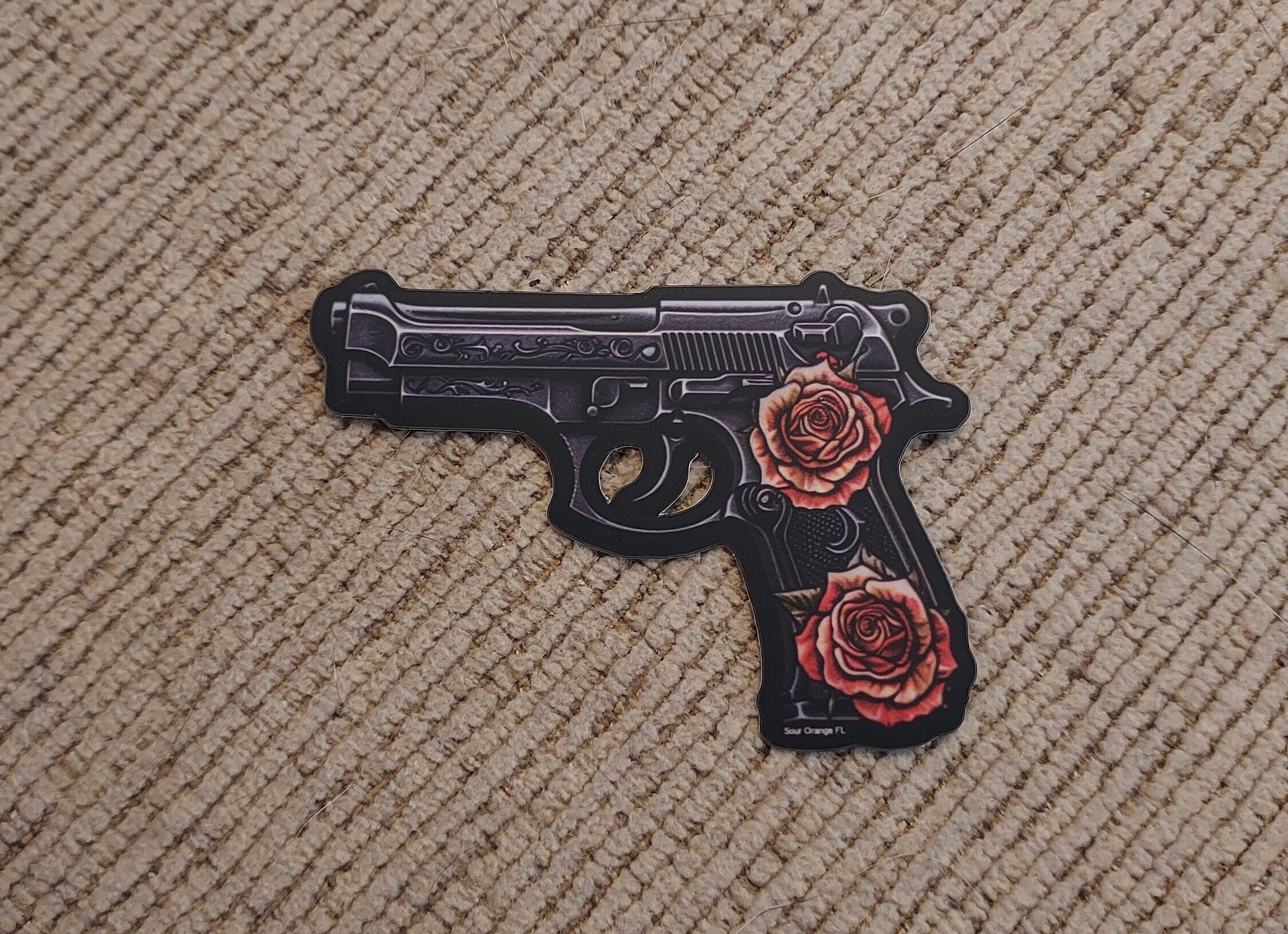 Black Pistol With Red Roses Gun Sticker - Etsy