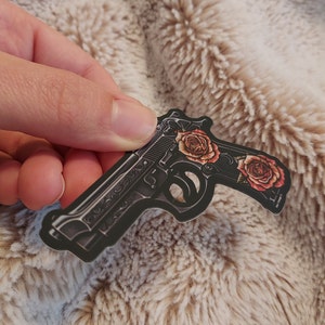 Black Pistol With Red Roses Gun Sticker - Etsy