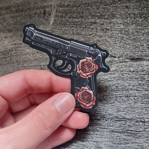 Black Pistol With Red Roses Gun Sticker - Etsy