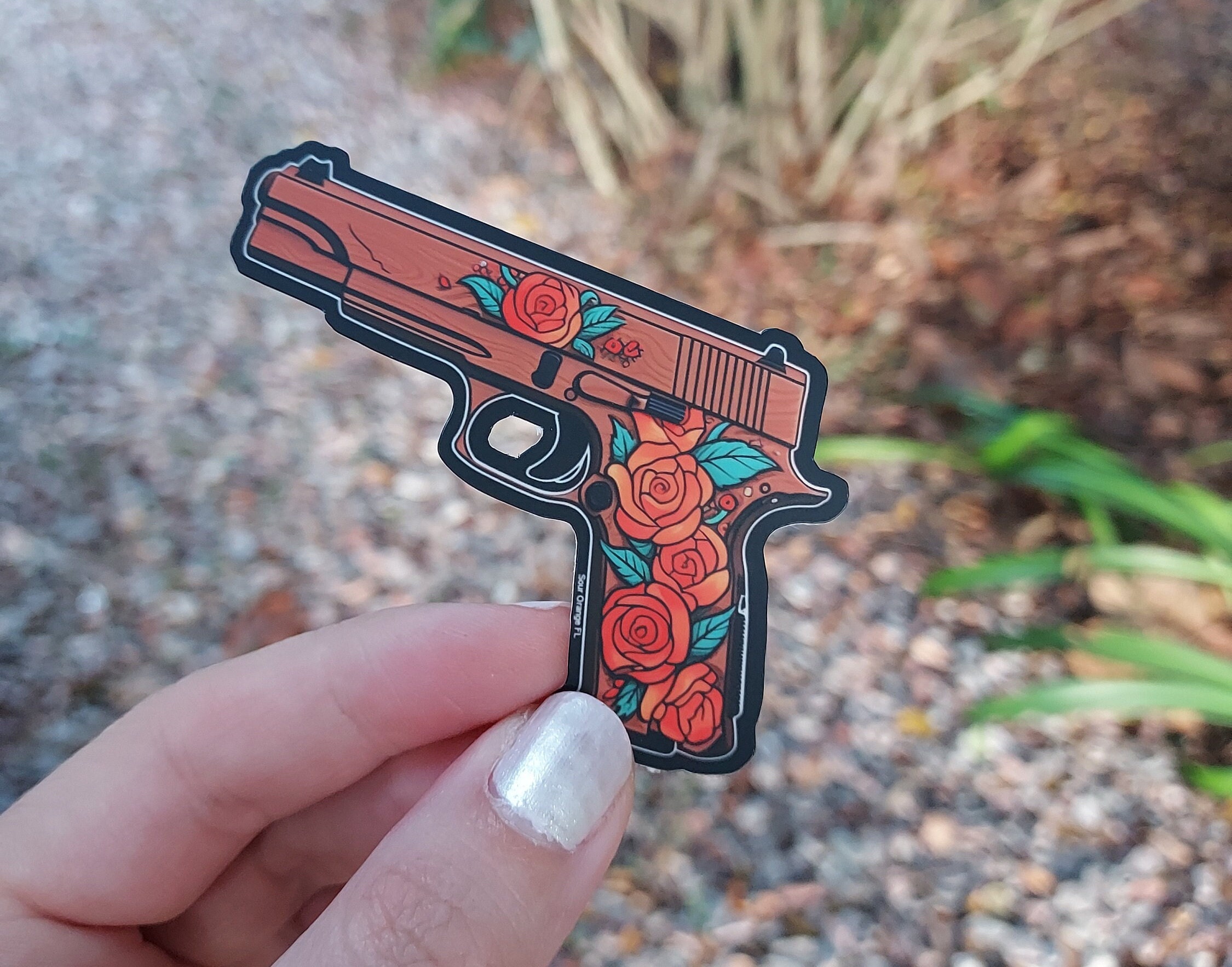 Pistol and Roses Gun Sticker - Etsy