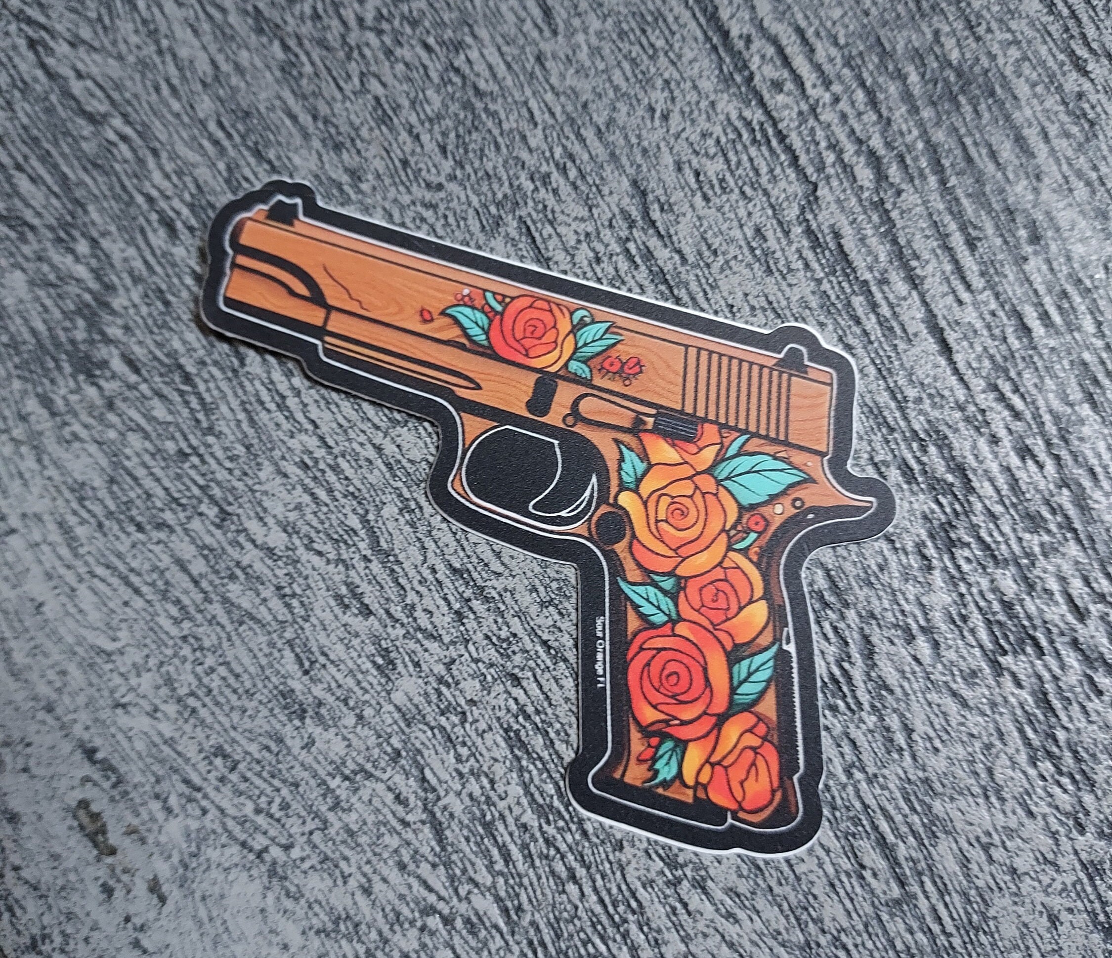 Pistol and Roses Gun Sticker - Etsy