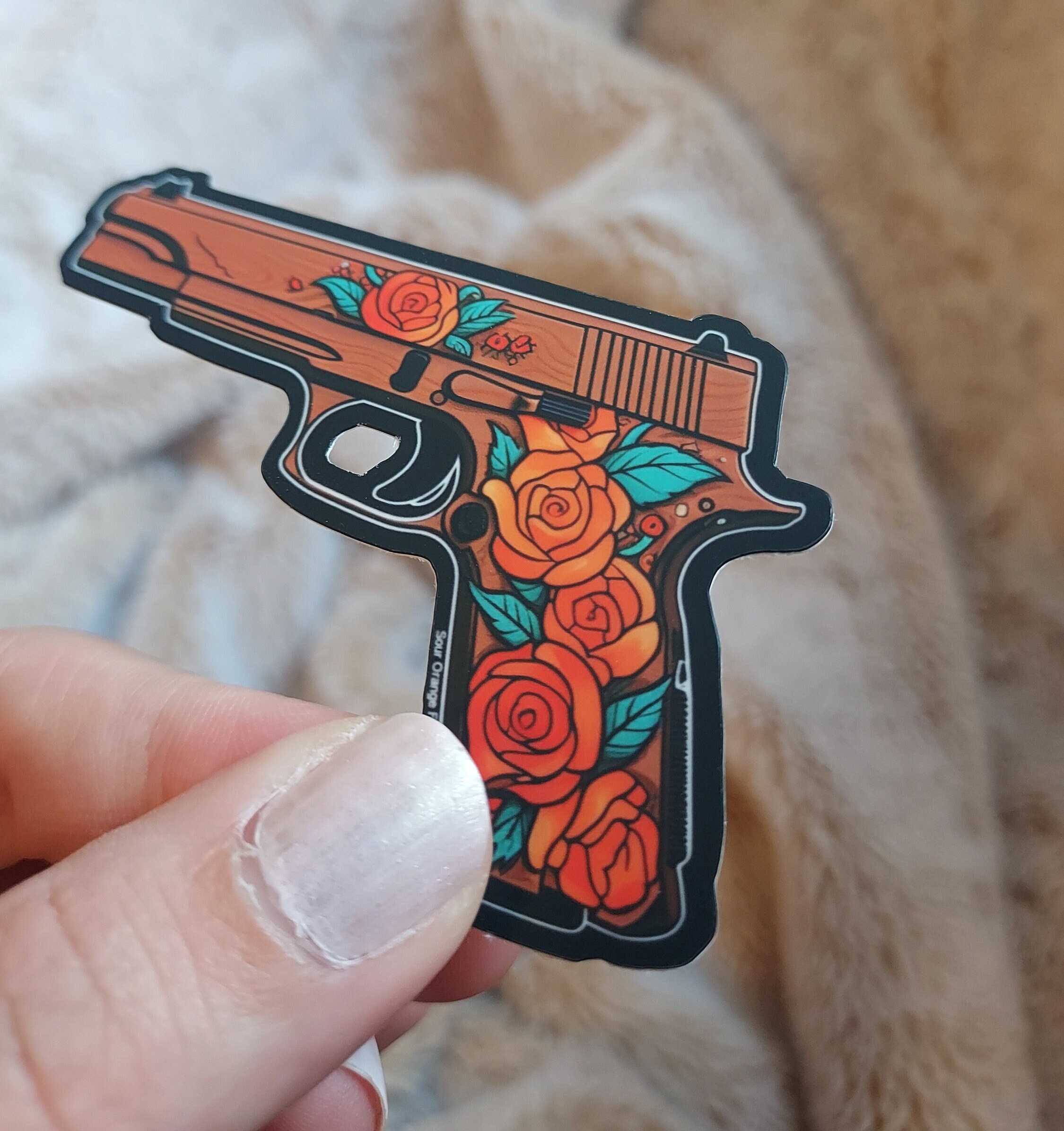 Pistol and Roses Gun Sticker - Etsy
