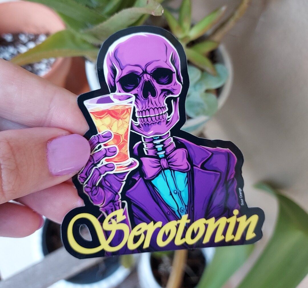 Drinking Serotonin Neon Skeleton Sticker - Etsy