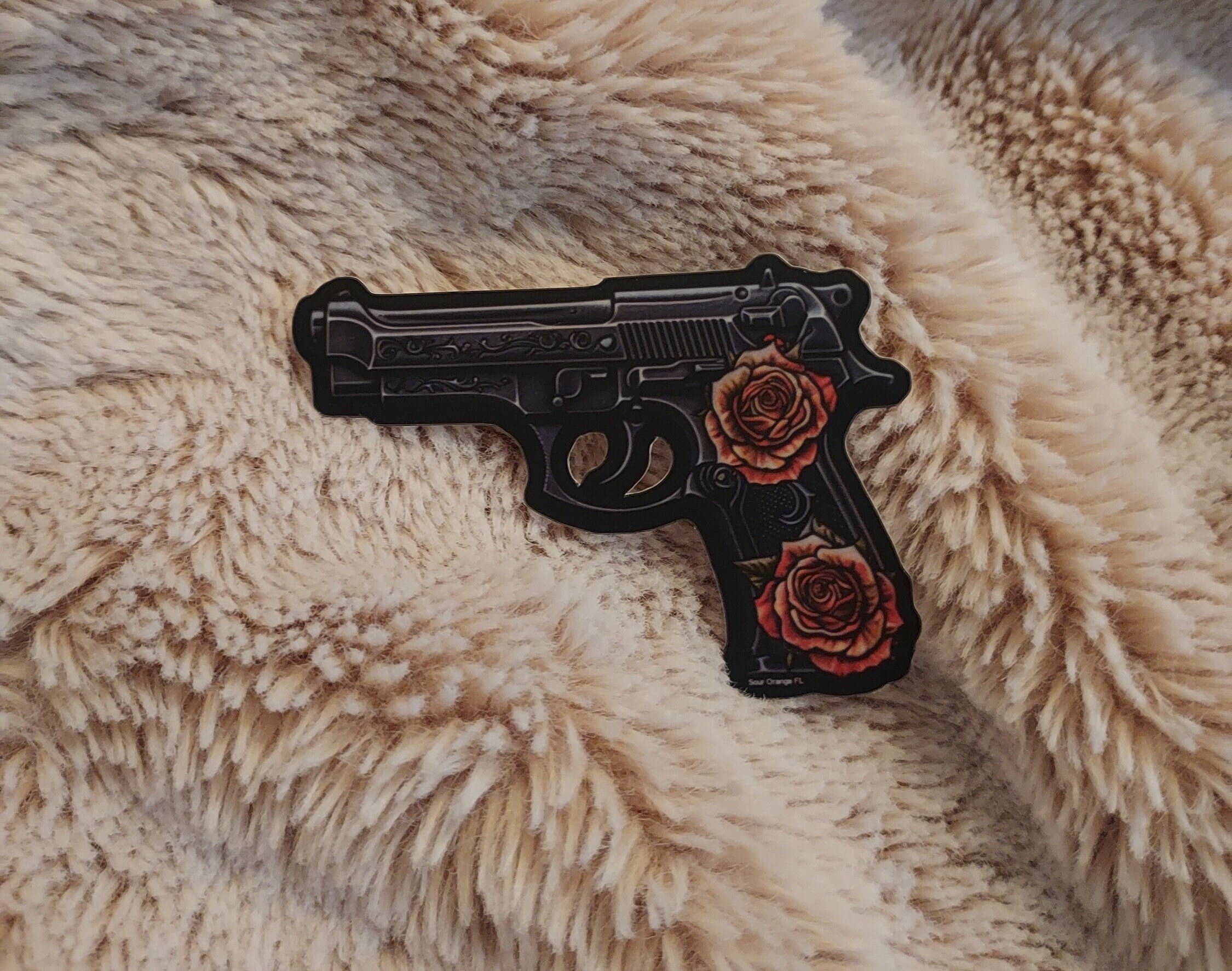 Black Pistol With Red Roses Gun Sticker - Etsy