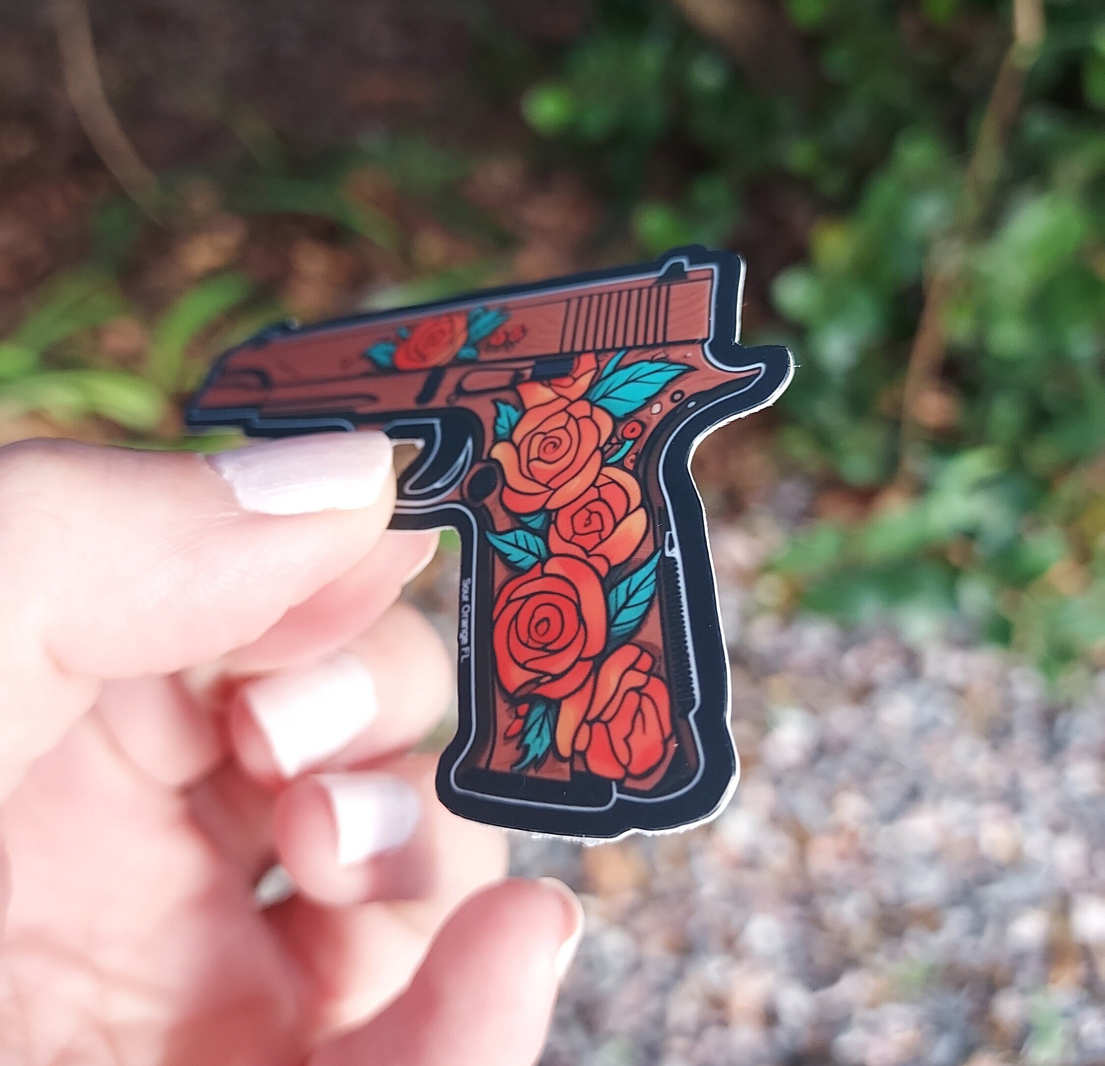 Pistol and Roses Gun Sticker - Etsy