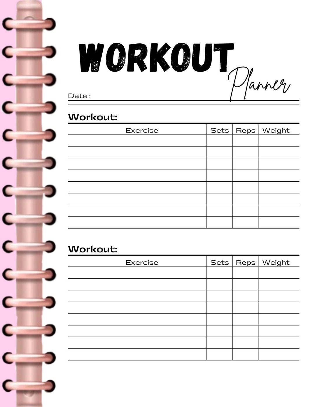 Monthly Workout Planner Editable Undated, Canva Template, Fitness ...