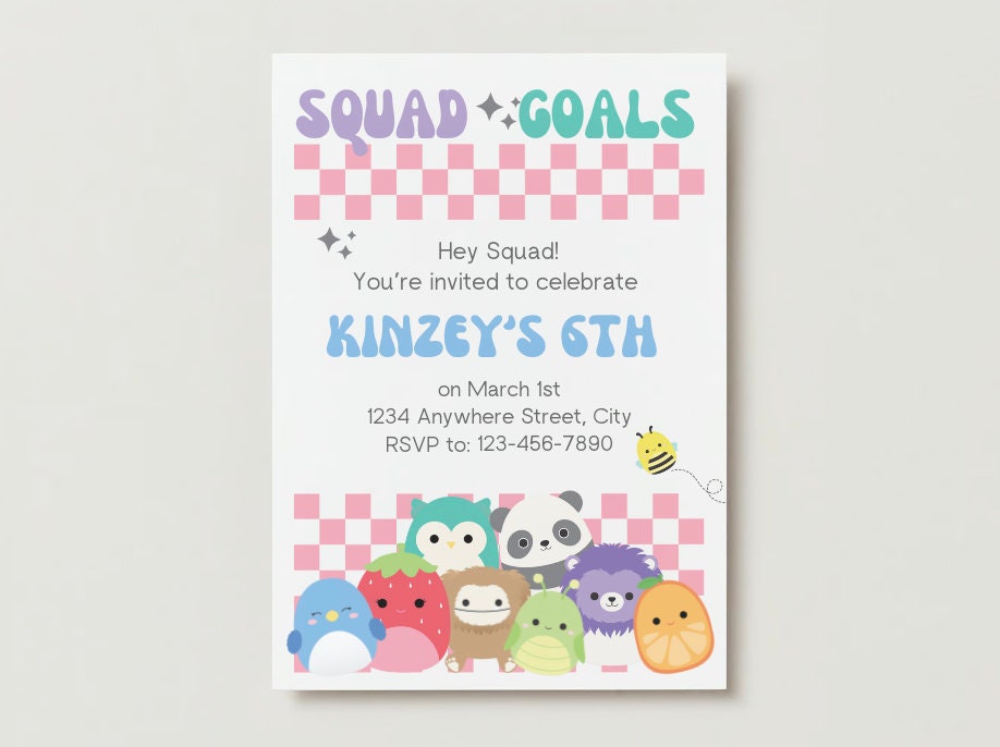 Customizable Squishmallows Birthday Party Invitation, Digital Download ...