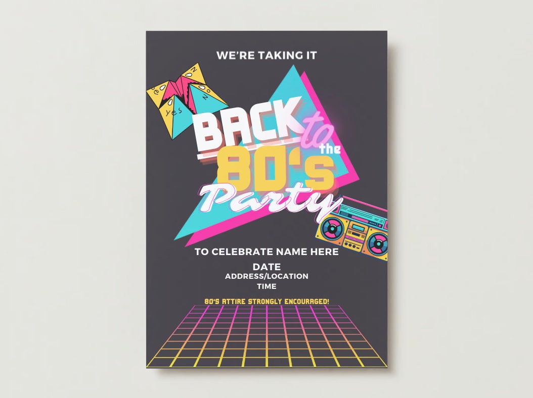 Customizable 80's Themed Party Invitation, Digital Download, Printable ...