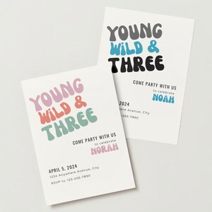 Customizable "young Wild & Three" Birthday Party Invitation, Digital ...