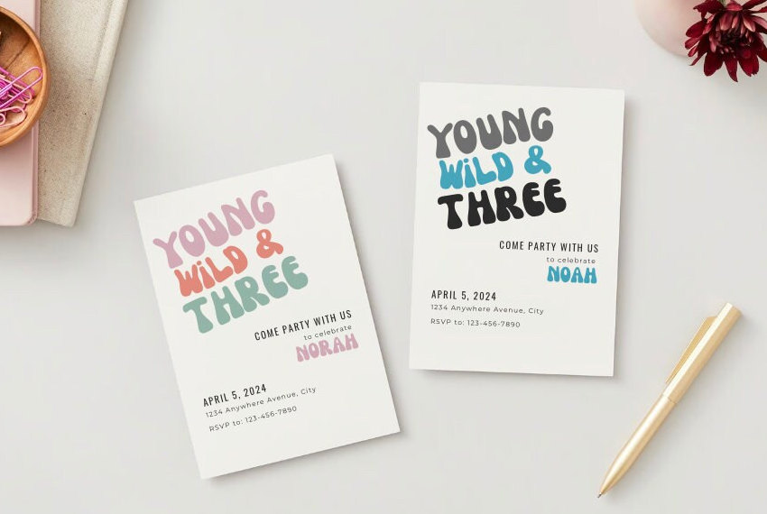 Customizable "young Wild & Three" Birthday Party Invitation, Digital ...