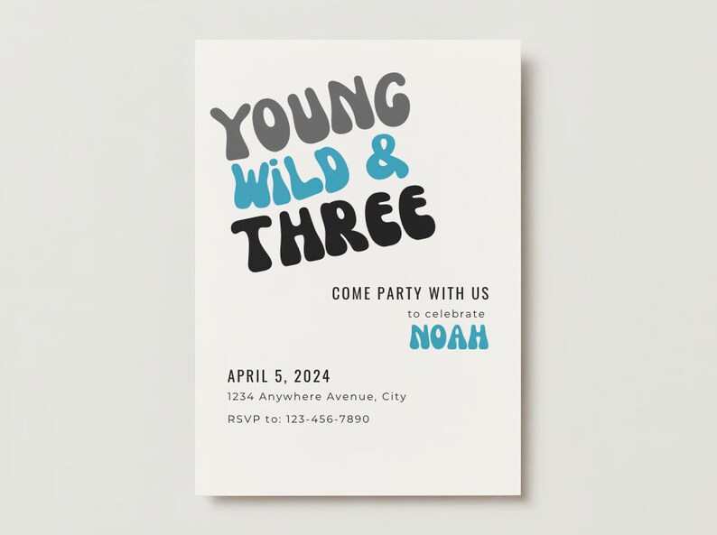 Customizable "young Wild & Three" Birthday Party Invitation, Digital ...