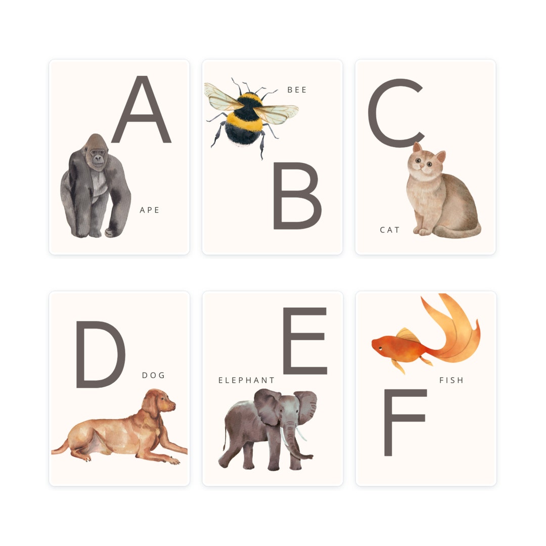 Animal Themed Alphabet Cards | Homeschool Study | Printable Flash Cards ...