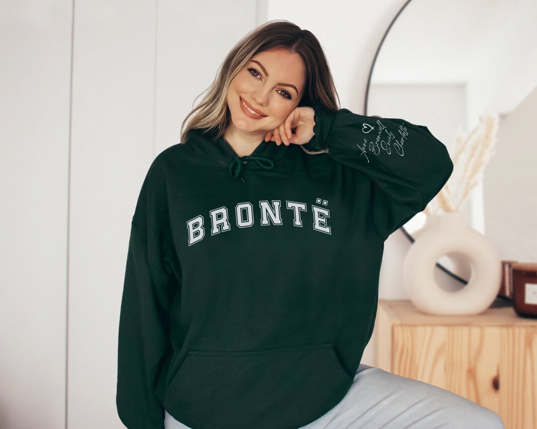Brontë Sisters Hoodie With Names on Sleeve, Book Lover Varsity Shirt ...