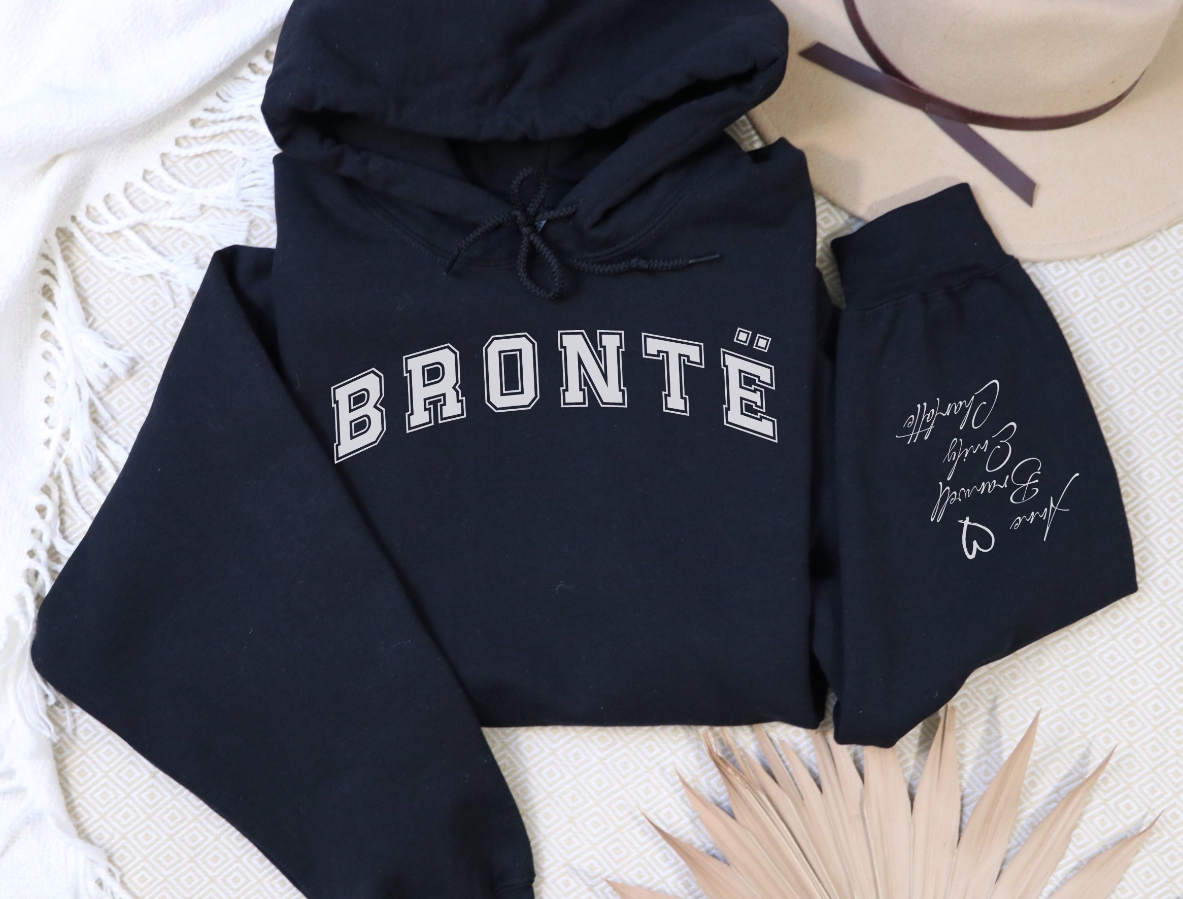BRONTË SISTERS Hoodie With Names on Sleeve, Book Lover Varsity Shirt ...