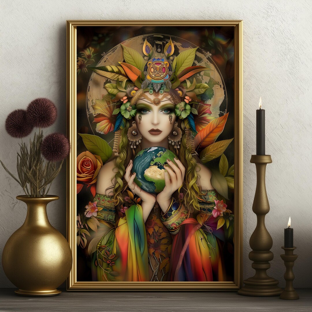 Gaia Colorful Neo Folk Art Print: Abstract Mother Earth Goddess Wall ...