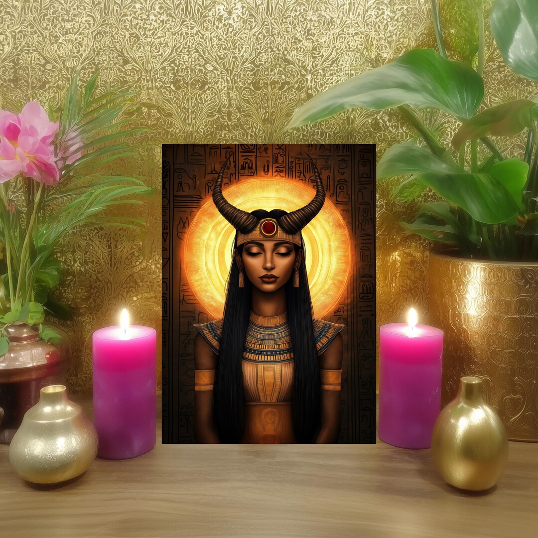Hathor Joyfulness Meditation Altar Card: Egyptian Goddess Prayer Art ...
