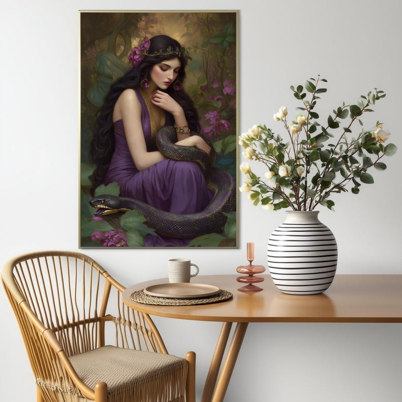 Lilith Serpent Queen Art Print: Printable Purple Green Floral Goddess ...