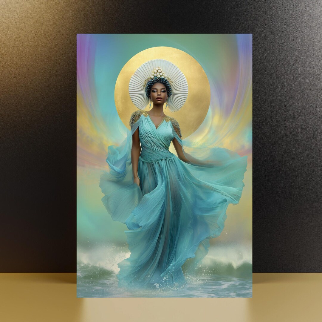 Goddess Yemoja | Afro Mystical Sea Turquoise Gold Portrait Painting ...
