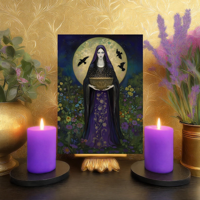 Cerridwen Spiritual Transformation Prayer Card – Bohemian Floral Celtic ...