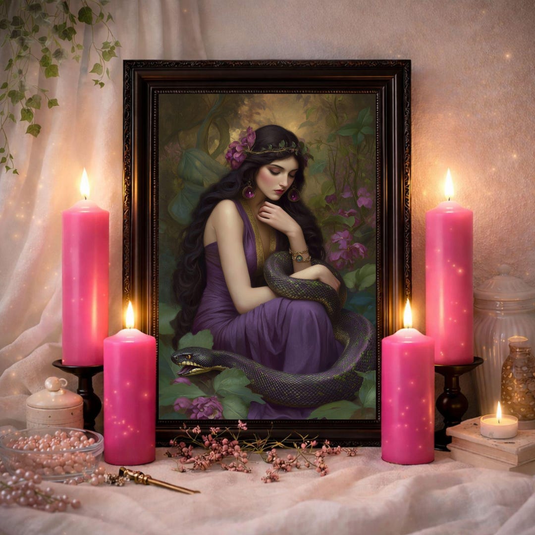Lilith Serpent Queen Art Print: Printable Purple Green Floral Goddess ...