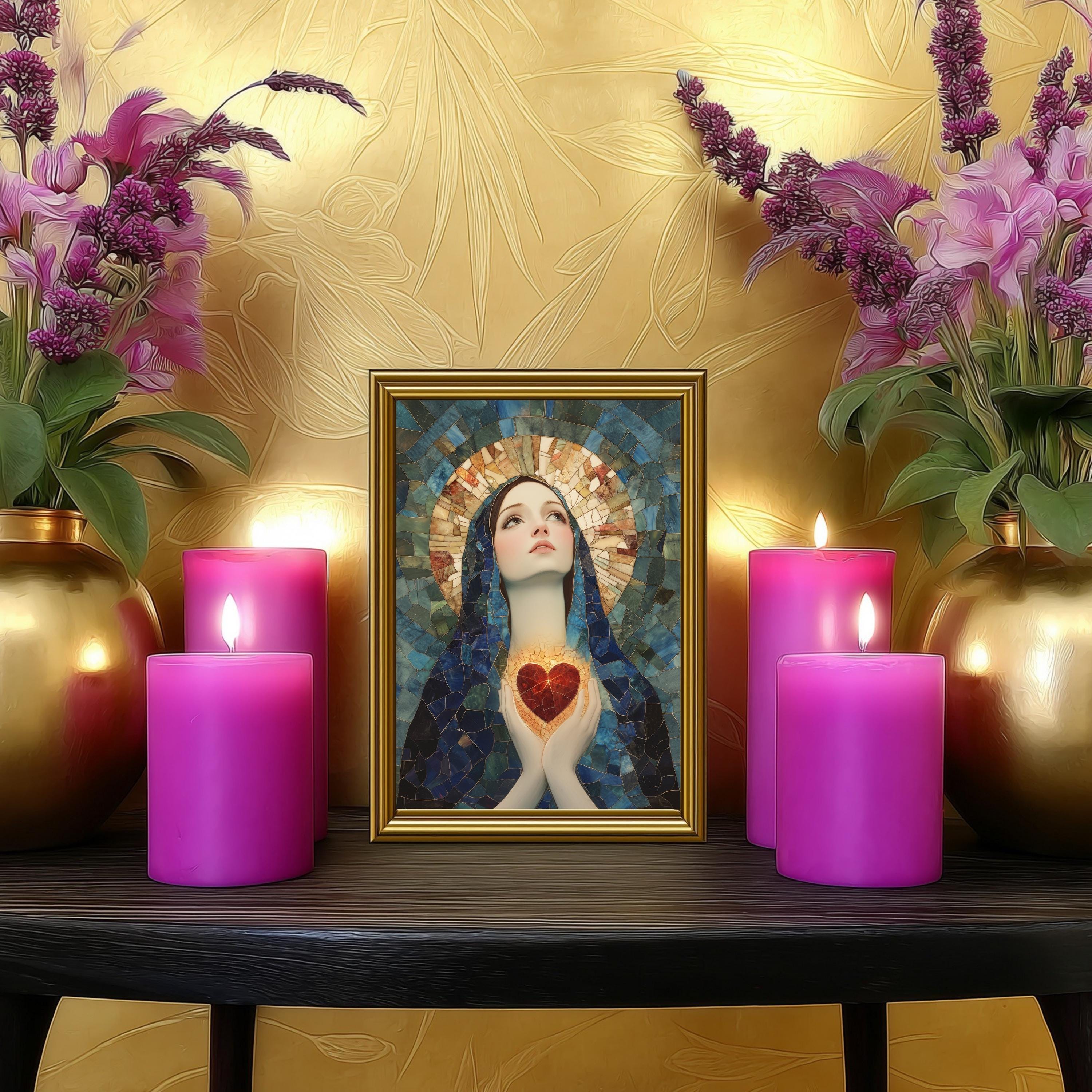 Virgin Mary Hope & Light Prayer Altar Card: Blue Mosaic Immaculate ...