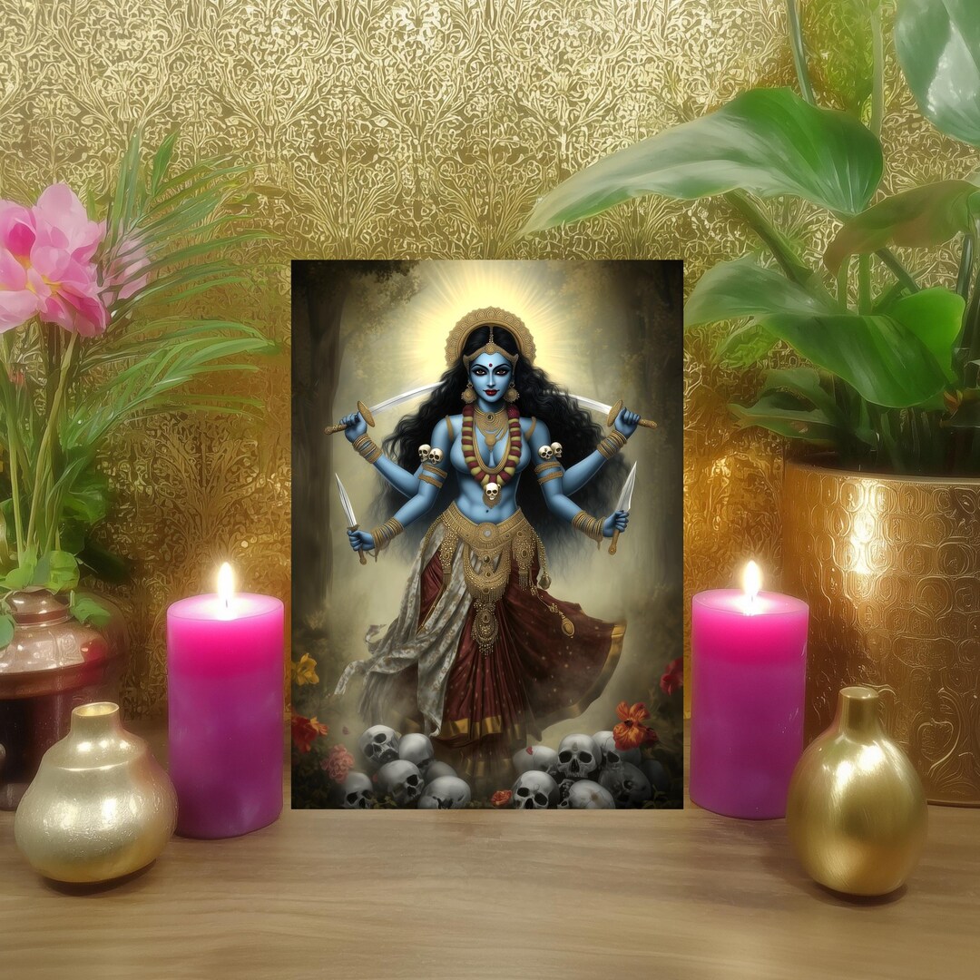 Kali’s Supreme Protection Prayer Card – Goddess Kali Ma Skulls Flowers ...