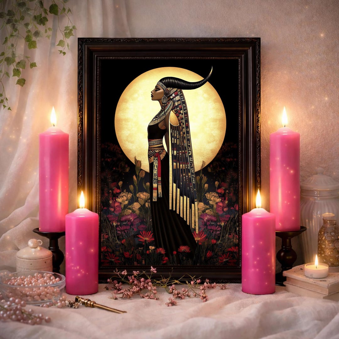 Moon Goddess Hathor Art Print: Printable Egyptian Dark Academia Altar ...
