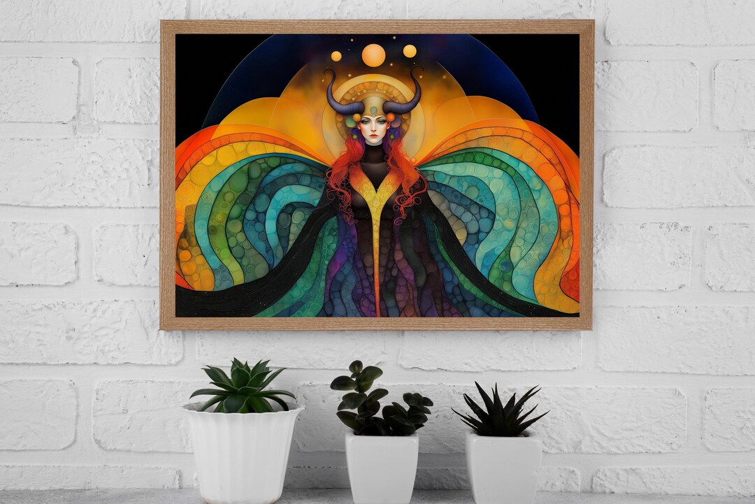 Goddess Lilith Cosmic Portrait Painting | Rainbow Gold Landscape ...