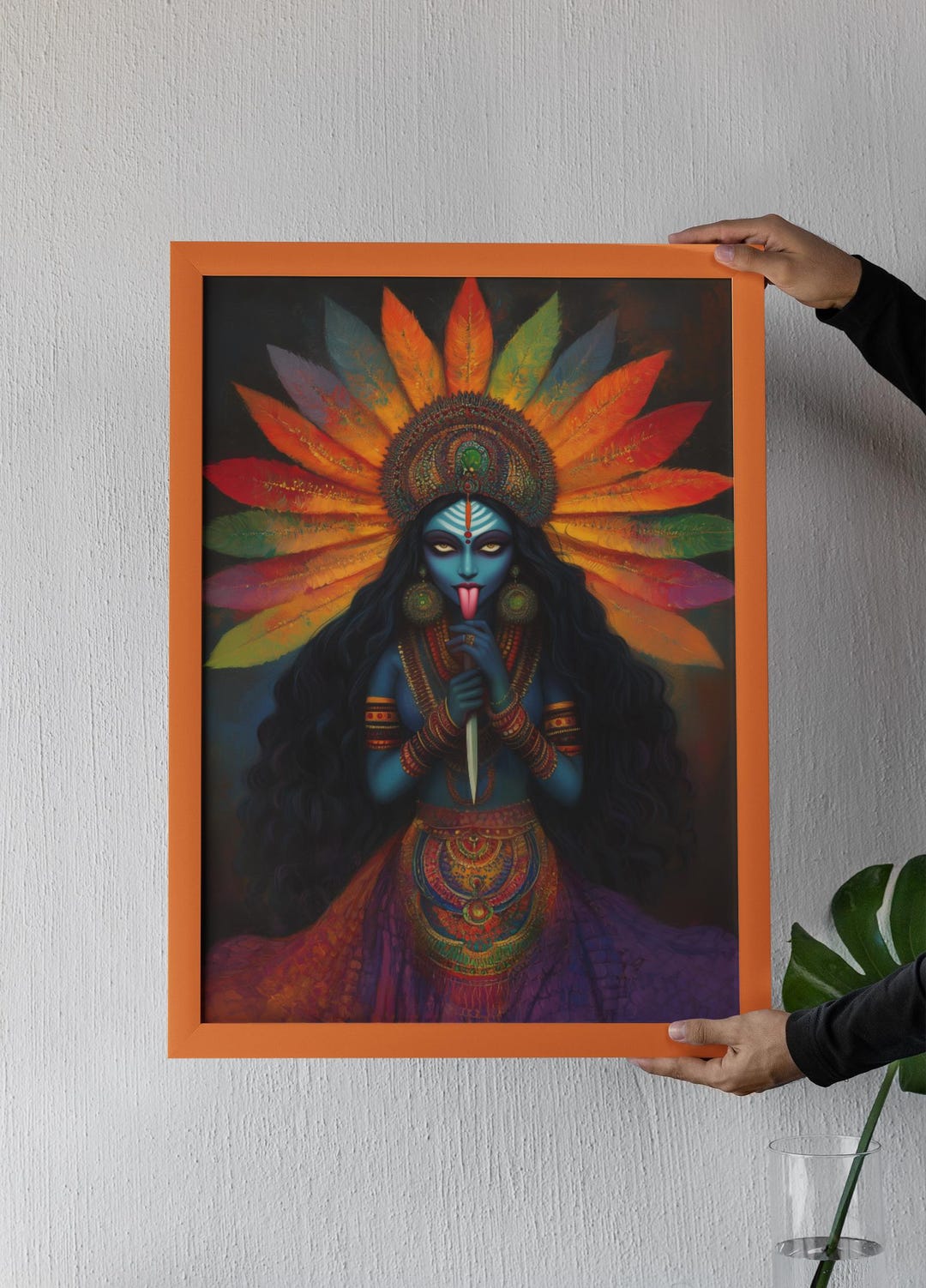 Hindu Goddess Maa Kali 3 Files Rainbow on Black Portrait Painting ...
