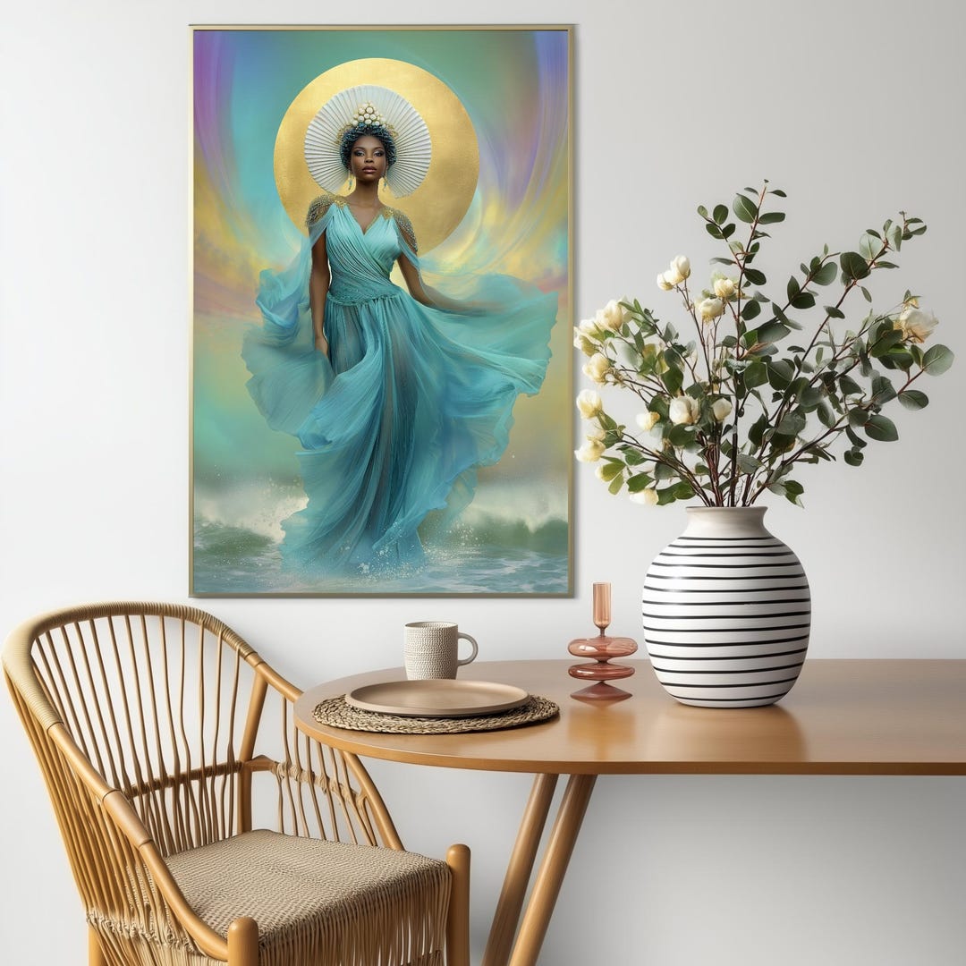 Yemoja Goddess Art Print: Luxurious Turquoise Gold Altar Decor (instant ...