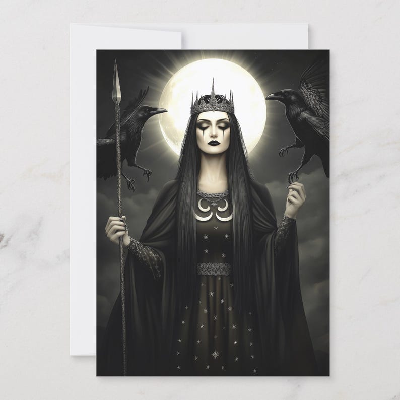 The Morrigan Letting Go Prayer Altar Card: Dark Celtic Goddess, Moon ...