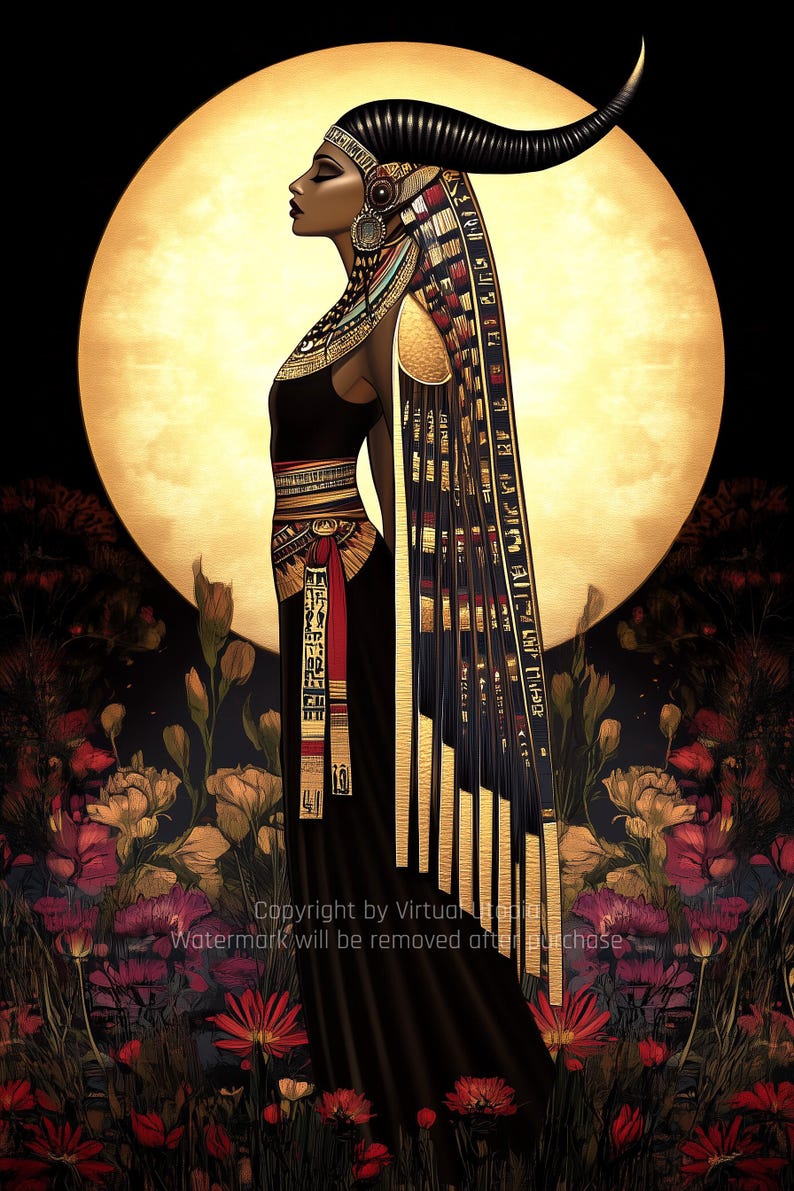 Moon Goddess Hathor Art Print: Printable Egyptian Dark Academia Altar ...