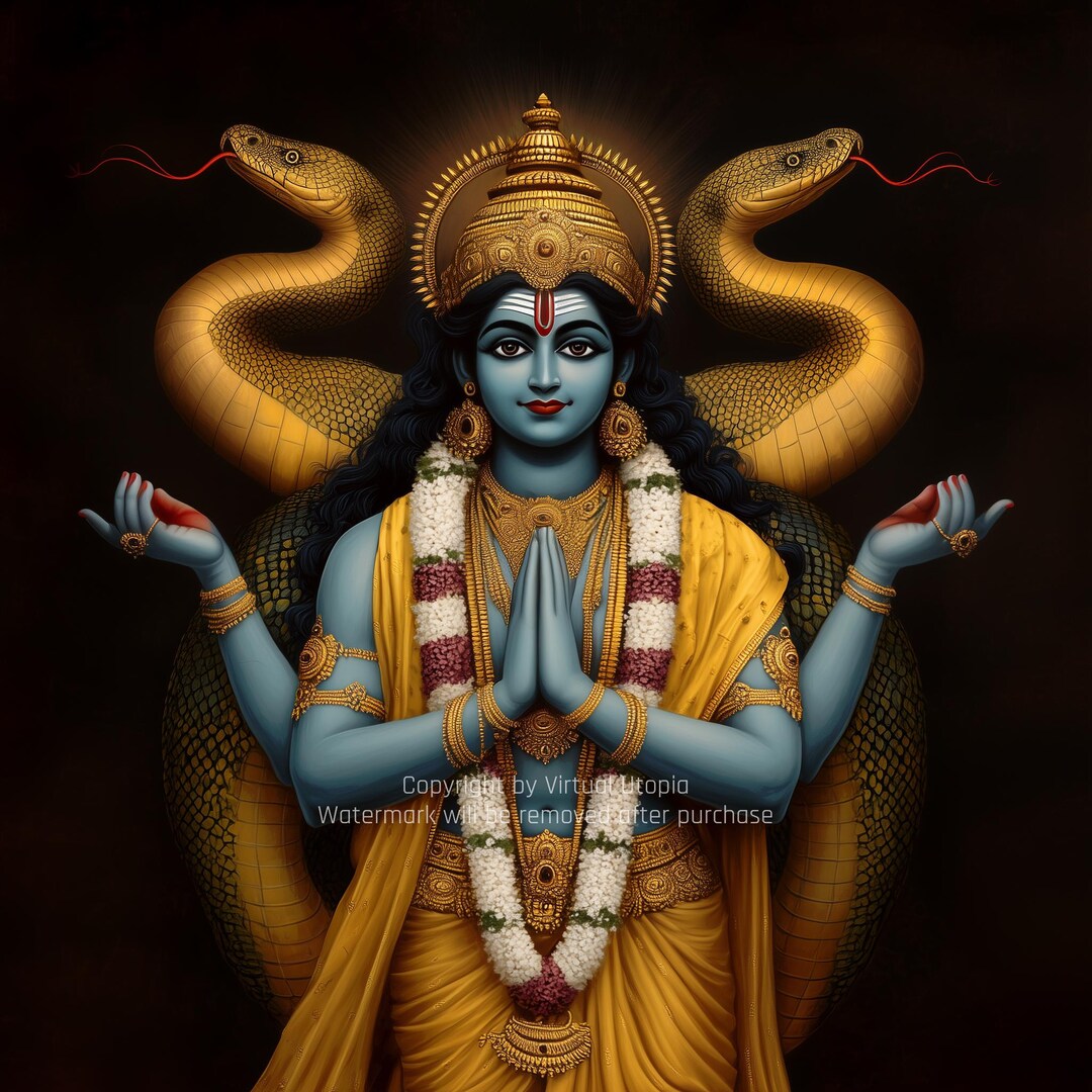 Hindu God Vishnu and Naga Shesha 3 Files Portrait Painting INSTANT ...