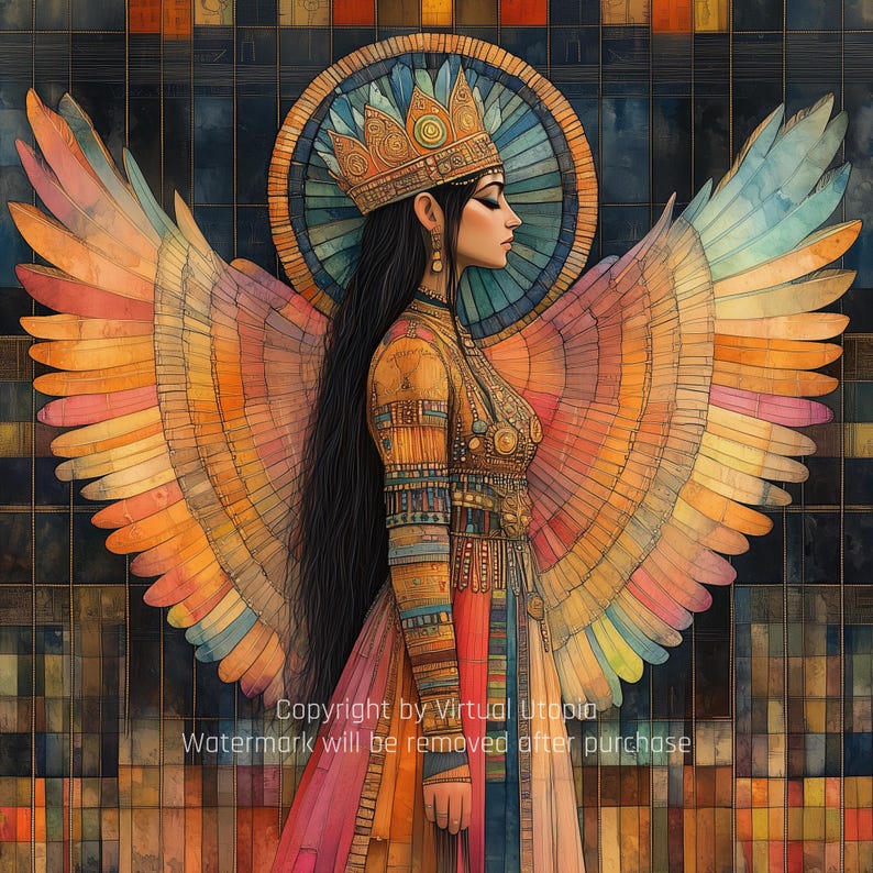 Anunnaki Star Goddess Inanna Abstract Dark Rainbow on Black Background ...