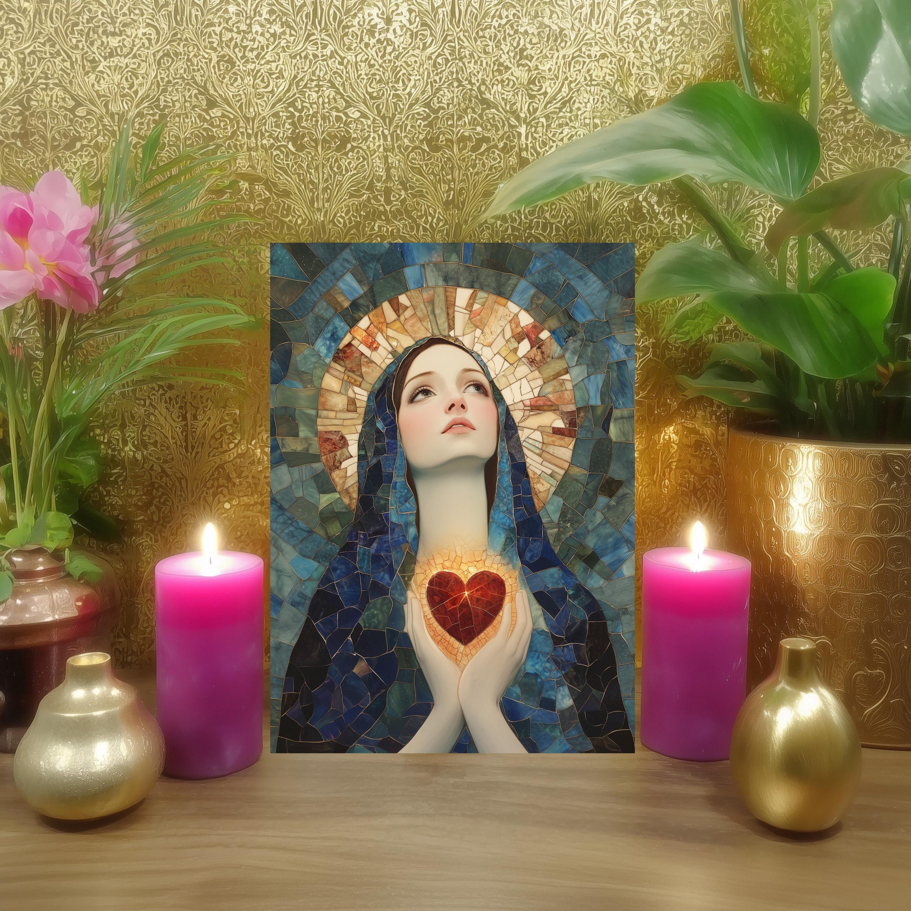 Virgin Mary Hope & Light Prayer Altar Card: Blue Mosaic Immaculate ...