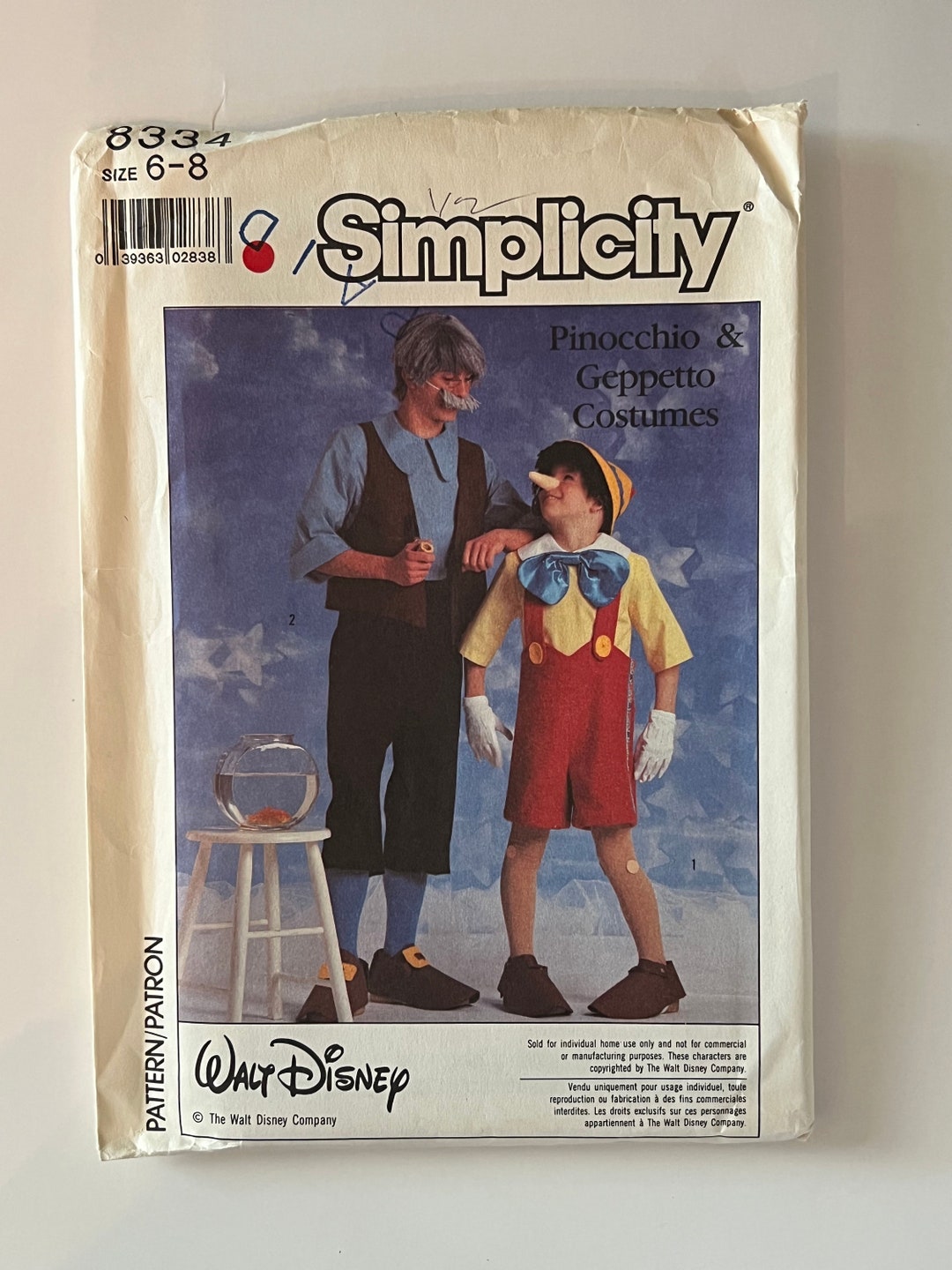 Simplicity 8334 Pinocchio Costume Pattern - Etsy