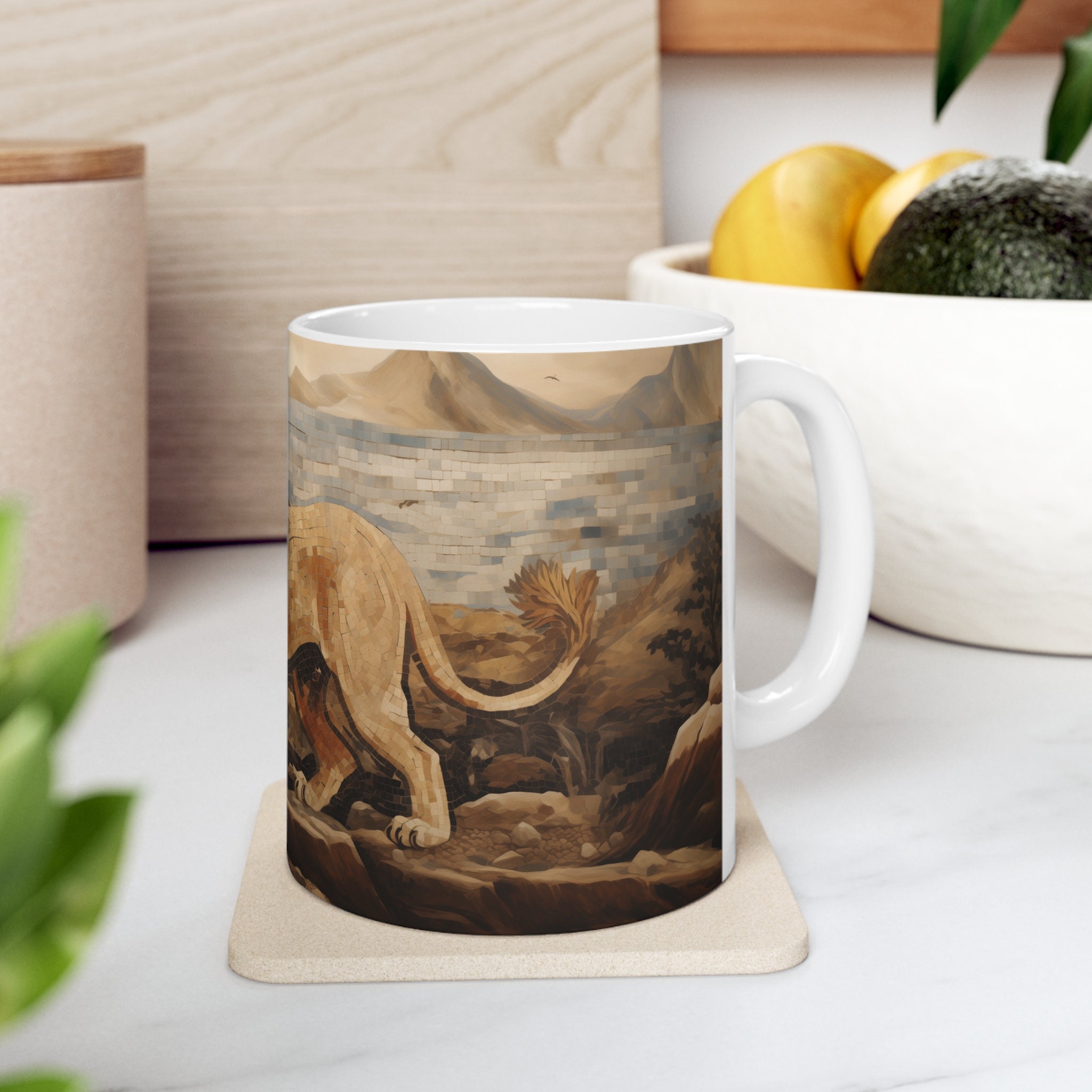 Lion Mug, Old World Lion Design, Lion King Mug, Ancient Mosaic Design ...