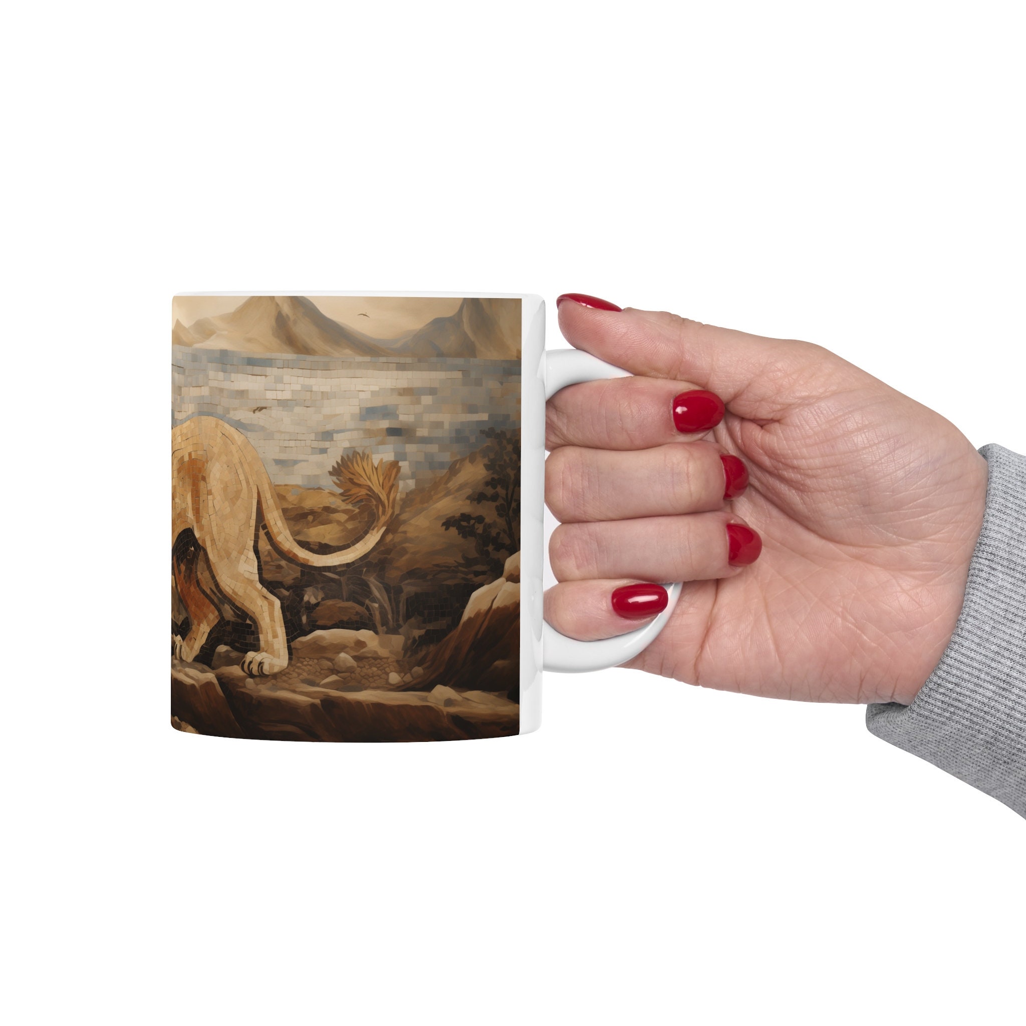 Lion Mug, Old World Lion Design, Lion King Mug, Ancient Mosaic Design ...