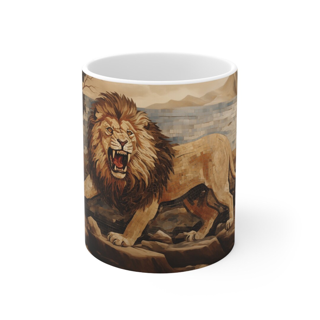 Lion Mug, Old World Lion Design, Lion King Mug, Ancient Mosaic Design ...