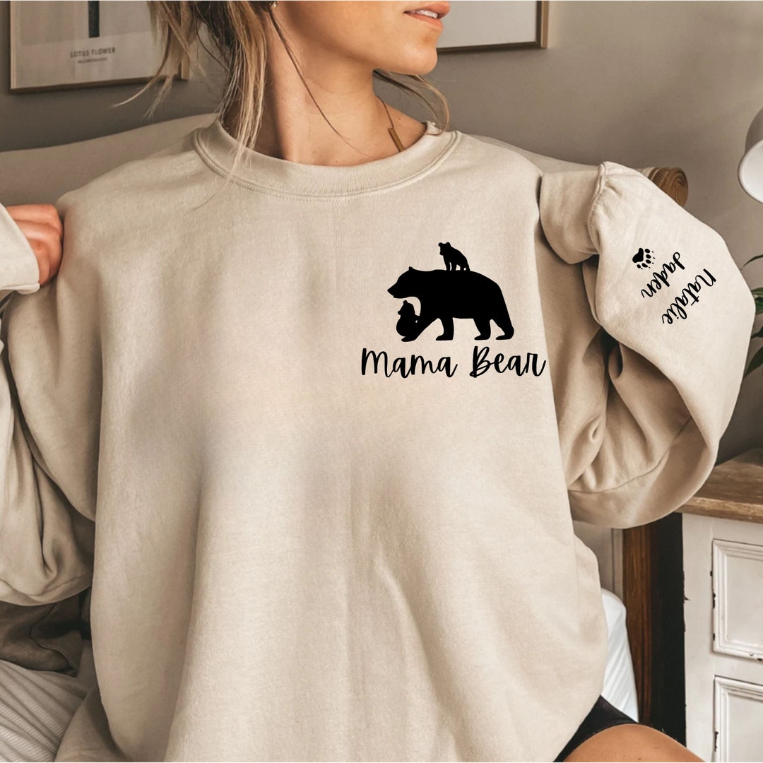 Personalized Mama Sweatshirt With Kids Names Sleeve, Custom Mama Bear ...