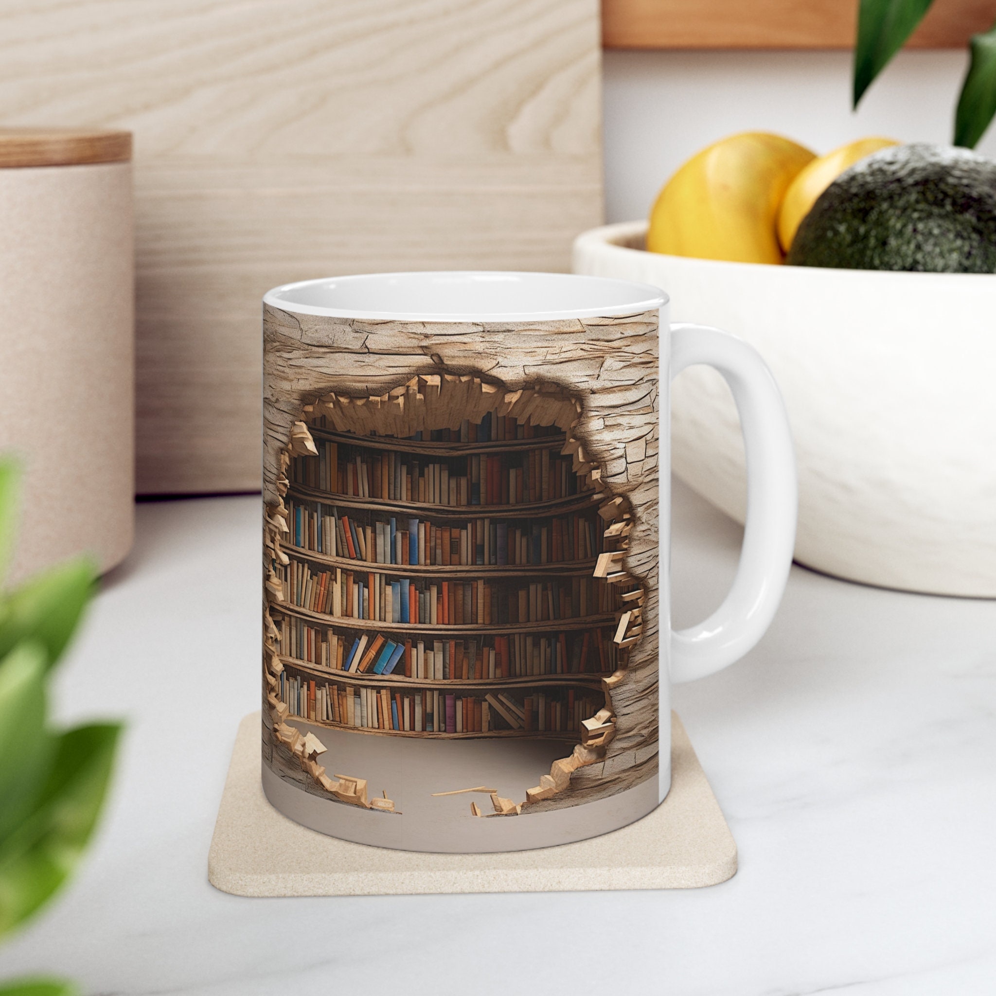 3D Effect Realistic Bookshelf Mug, Book Lover Gift, Book Lover Mug, 3D ...