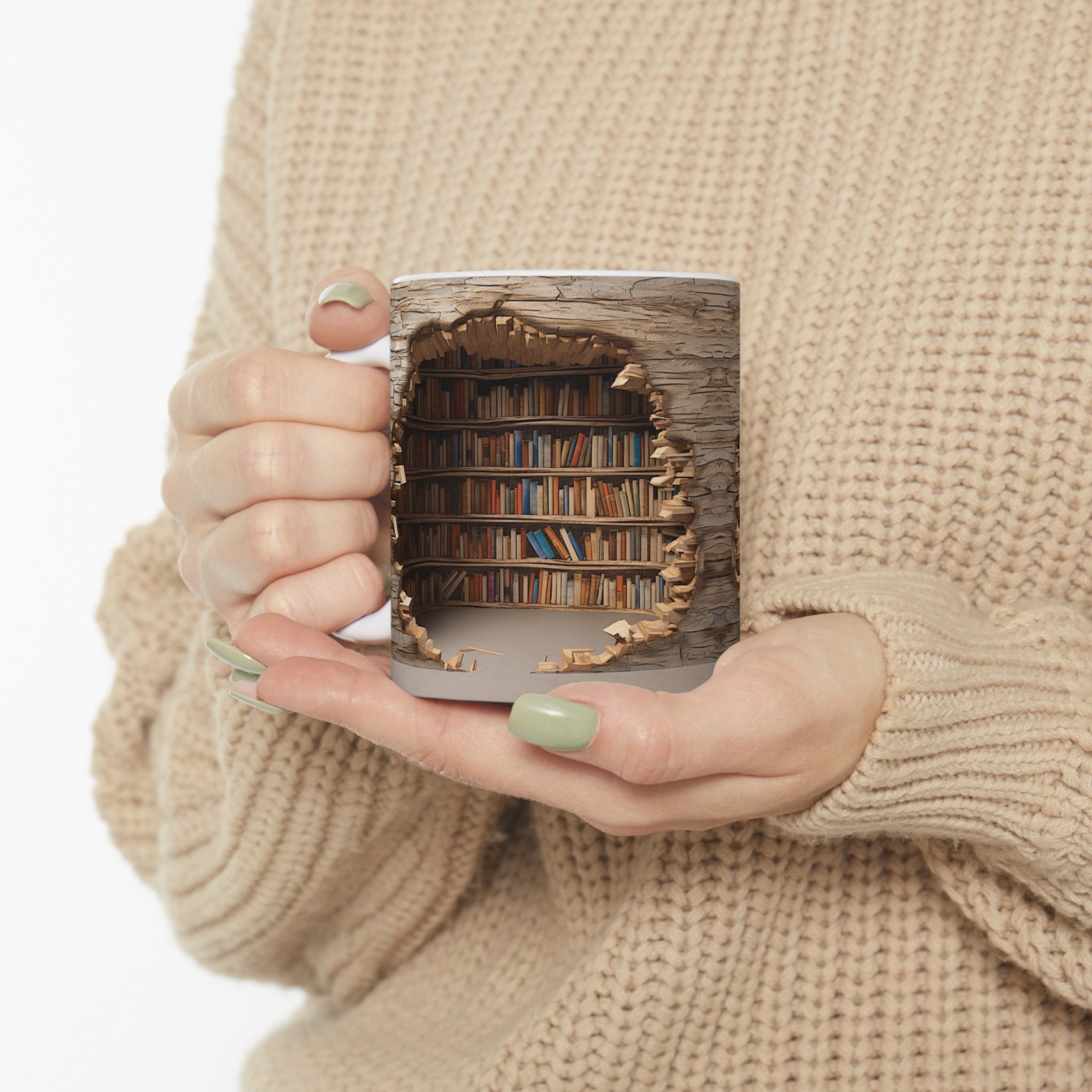 3D Effect Realistic Bookshelf Mug, Book Lover Gift, Book Lover Mug, 3D ...